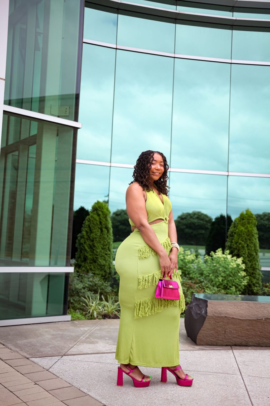 Chartreuse Style with Fringe Details and a Fuchsia Twist